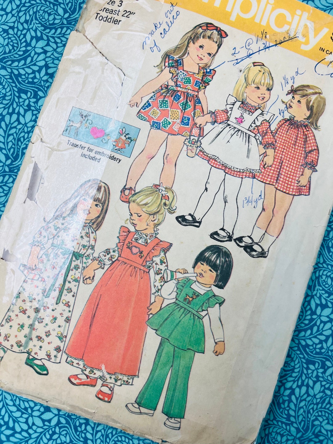 Age 3 Vintage 70s Simplicity 7197 Sewing Pattern, Toddler Girls ...