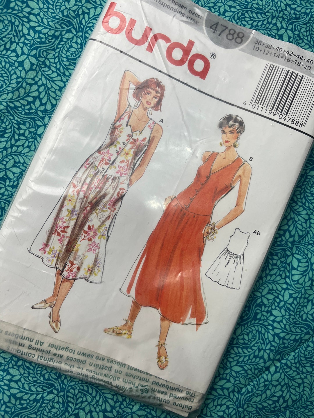 Vintage 80s Burda Sewing Pattern 4788, Ladies Drop Waist Loose Dress in ...