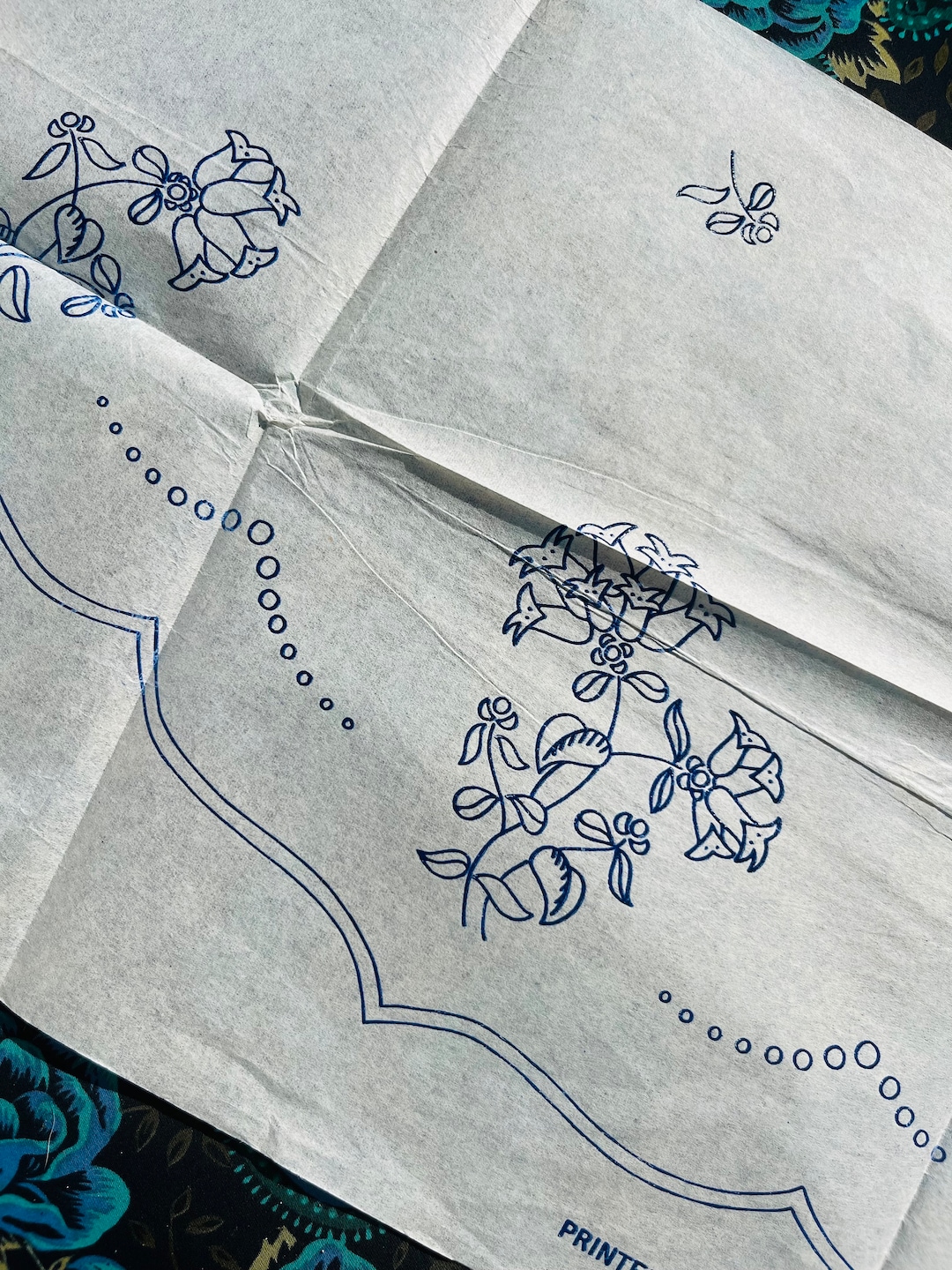 Vintage Hand Embroidery Transfer, Floral Border for Tablecloth Etc ...