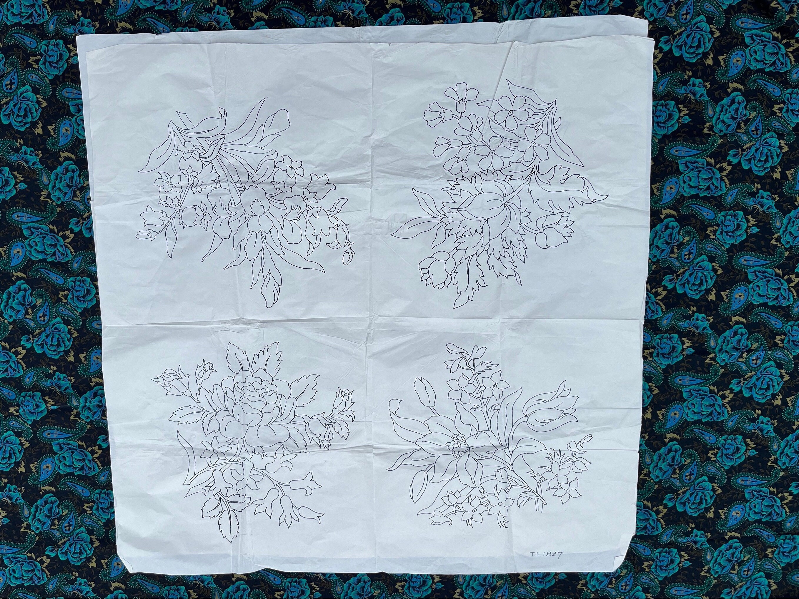 Vintage Embroidery Transfer TL1827, Floral Designs, Extra Large Flower ...