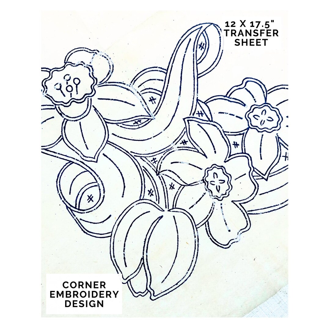 Art Nouveau Style Spring Floral Corner Hand Embroidery Design, Vintage ...