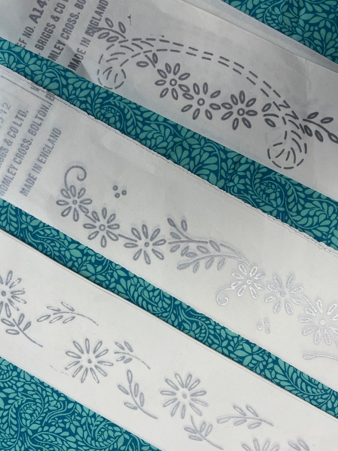 Vintage Hand Embroidery Designs in Silver Ink for Floral Trim, Border ...