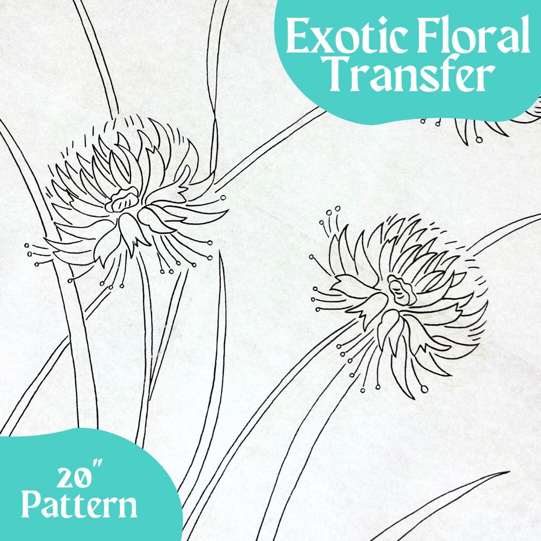 Large 20" Floral Embroidery Transfer – Vintage Iron-on Botanical Flower ...