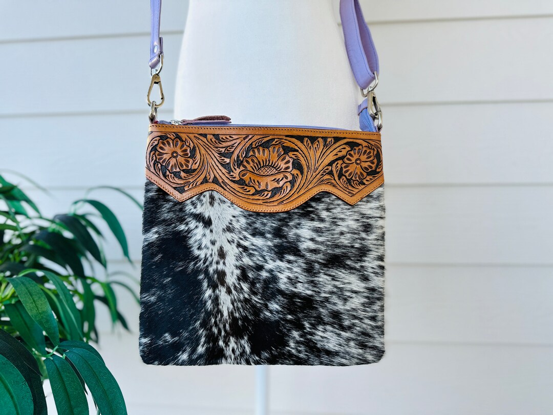 Cowhide Crossbody Purse Tooled Leather Clutch Messenger Bag Western ...