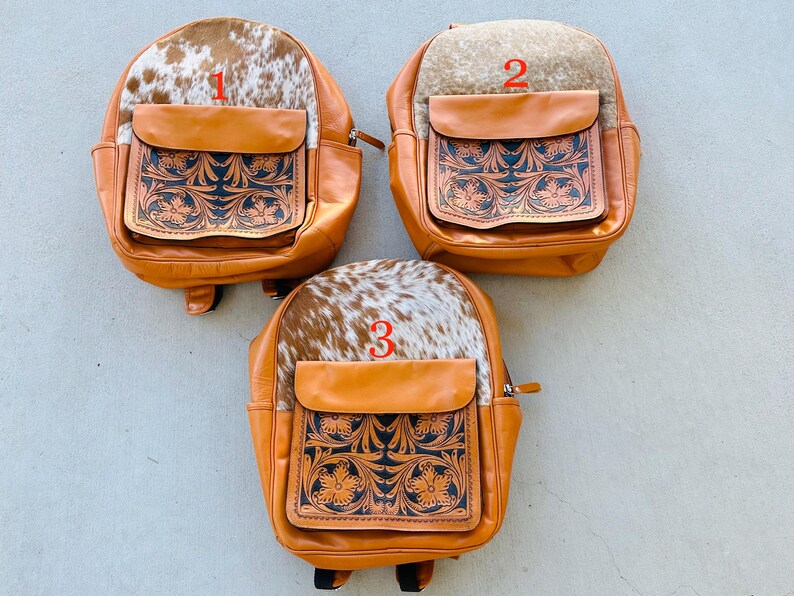 Western Cowhide and Tooled Leather Backpack in Tan Rodeo Cowgirl Gifts ...