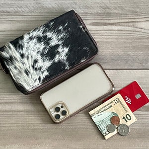 Cowhide Leather Zip Wallet Wristlet Western Boho Clutch Rodeo Cowgirl ...