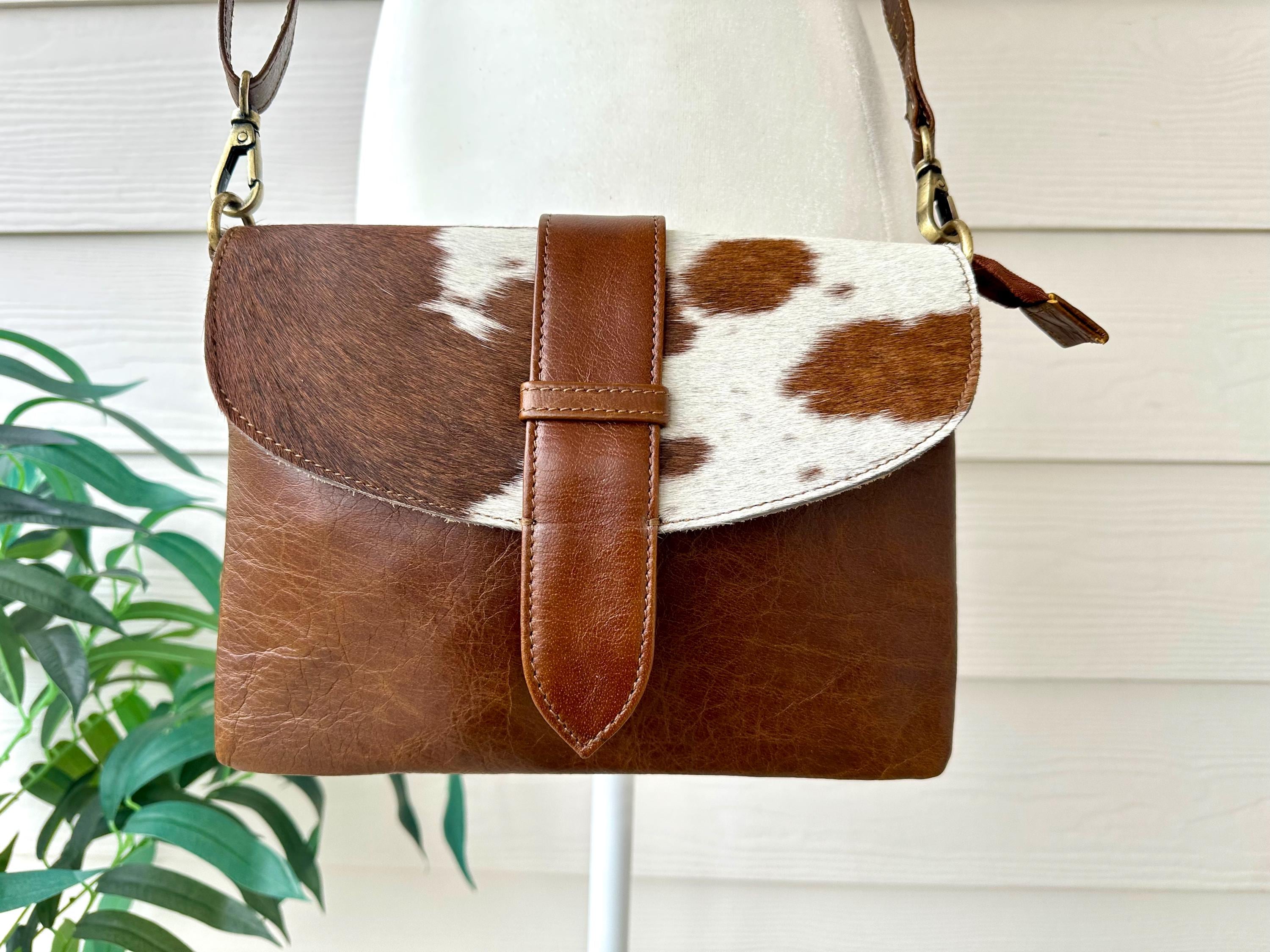 Cowhide Leather Western Crossbody Purse Rodeo Handbag Clutch Bag Brown ...