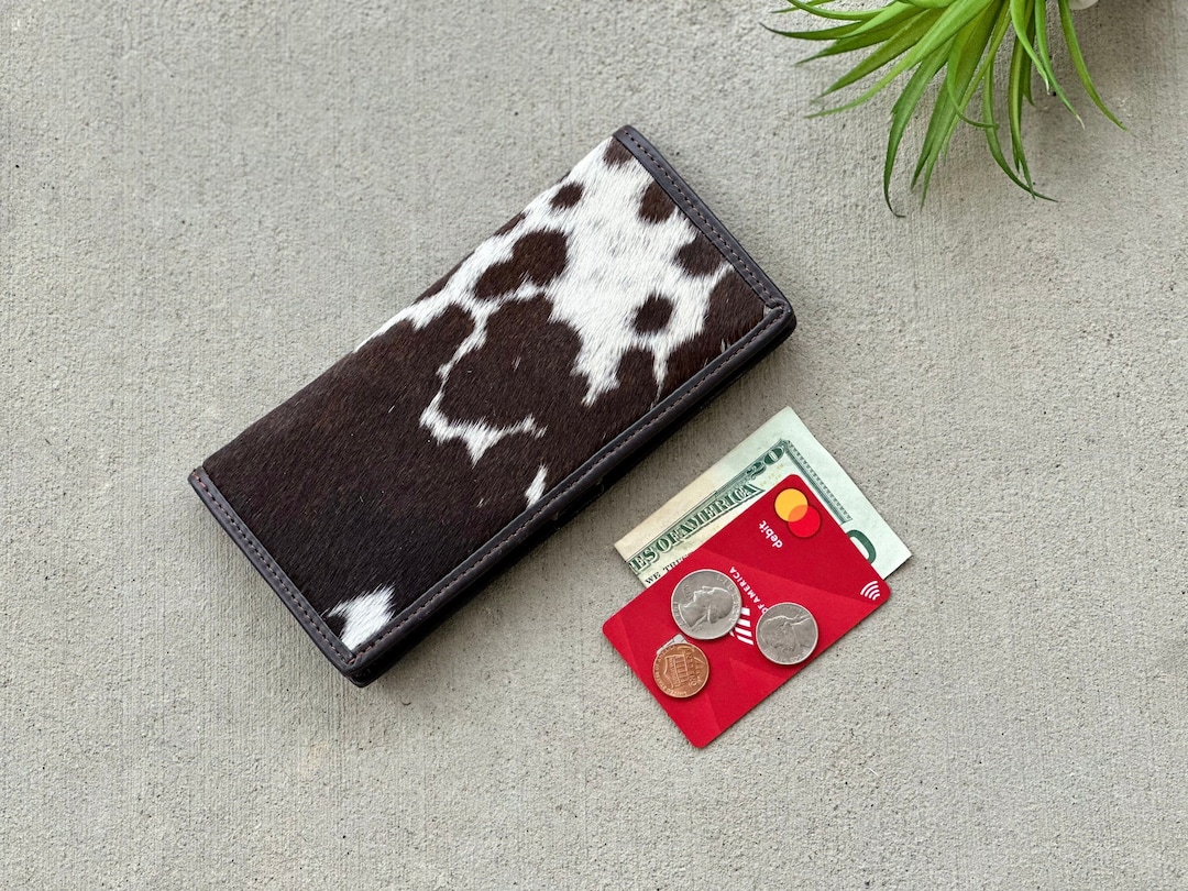 Western Cowhide Rodeo Wallet for Women Slim Wallet Dark Brown Leather ...