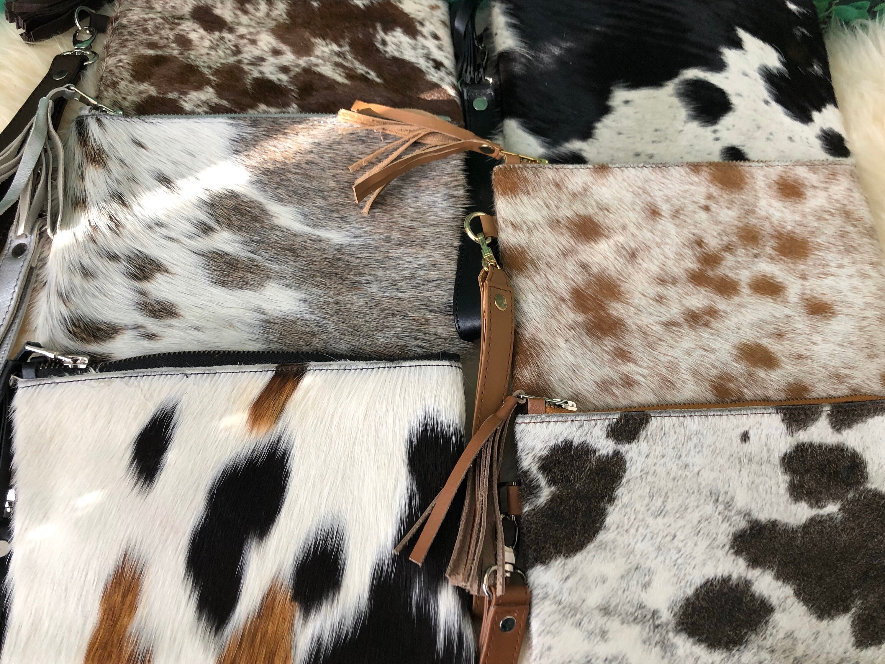 Real Cowhide Leather Wristlet Clutch Purse Wallet Handbag | Etsy