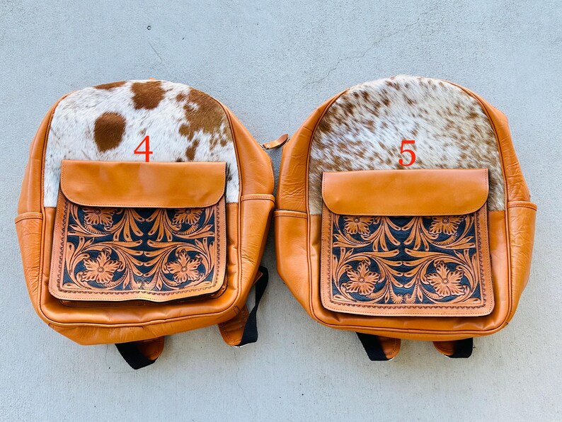 Western Cowhide and Tooled Leather Backpack in Tan Rodeo Cowgirl Gifts ...