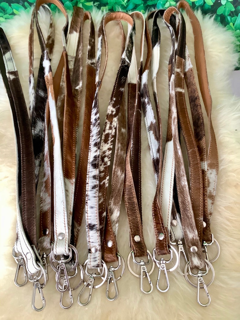 Cowhide Leather Western Lanyard ID Card Holder Cow Print Key - Etsy