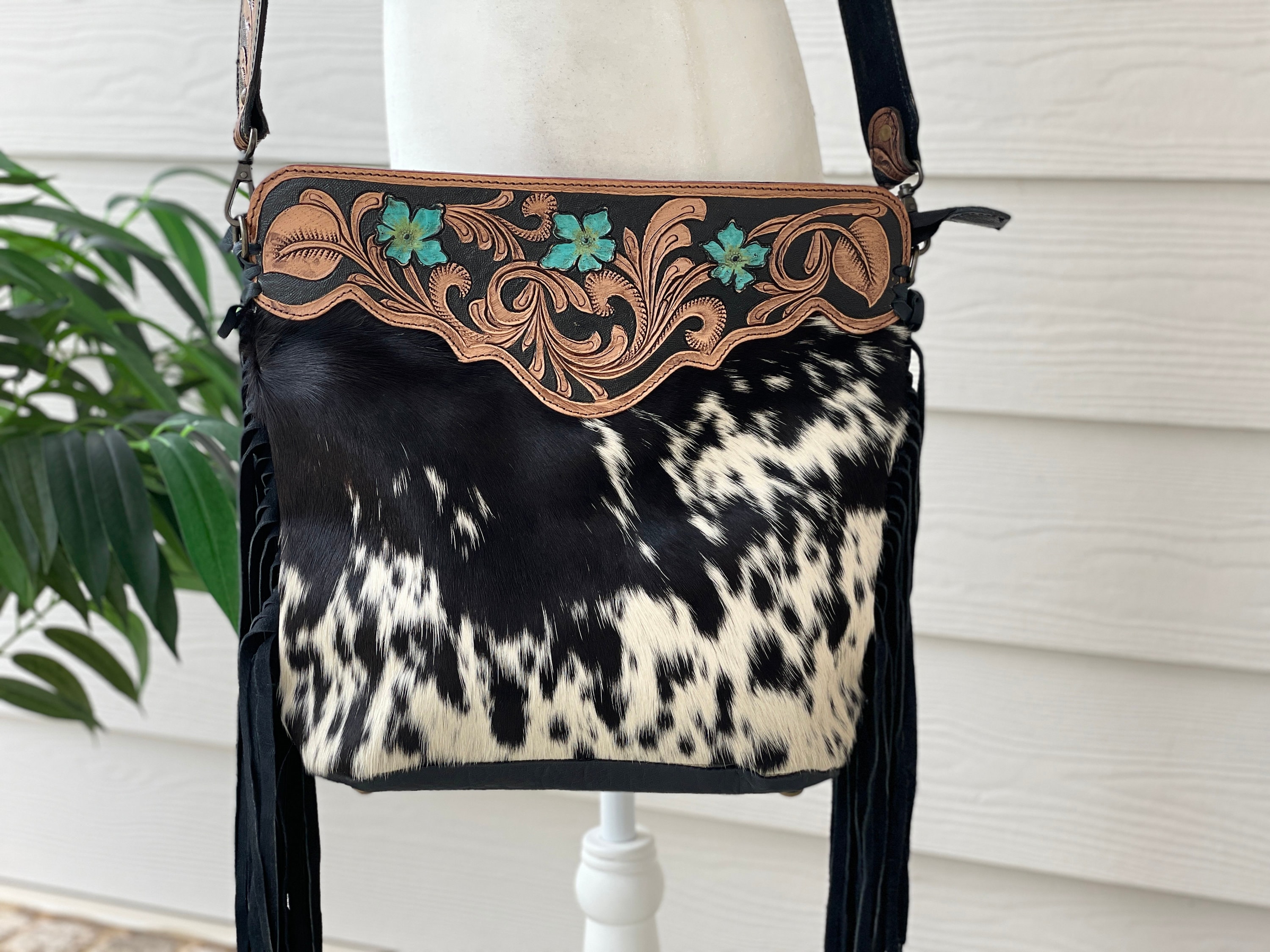 Cowhide Crossbody Purse Handbag Western Bag Black Brown Cow - Etsy