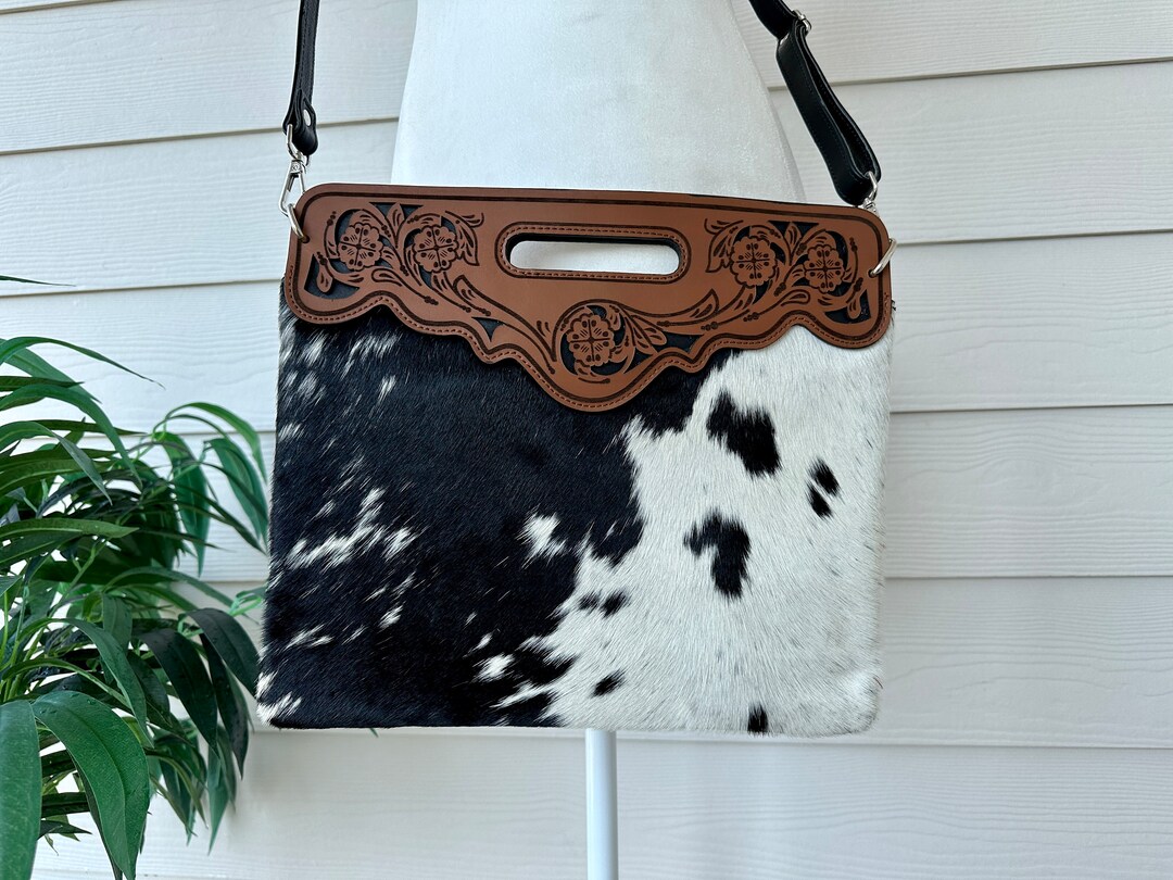 Cowhide Crossbody Purse Western Leather Handbag Shoulder Bag Messenger ...