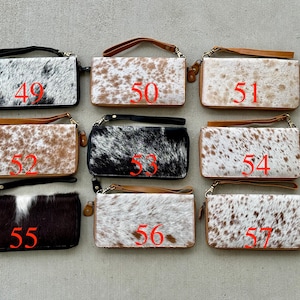 Cowhide Leather Zip Wallet Wristlet Western Boho Clutch Rodeo Cowgirl ...