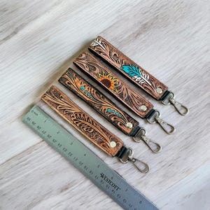 Western Hand Tooled Leather Wristlet Strap Lanyard Keychain Keyfob ...
