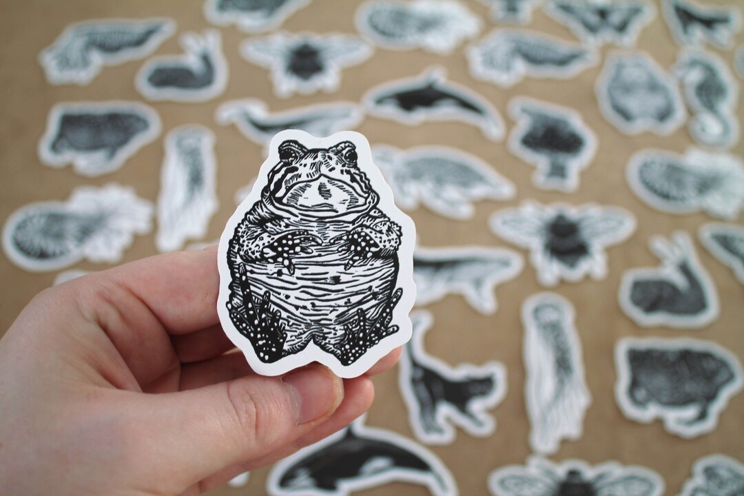Chubby Toad Sticker Toad Die Cut Sticker Linocut Round - Etsy