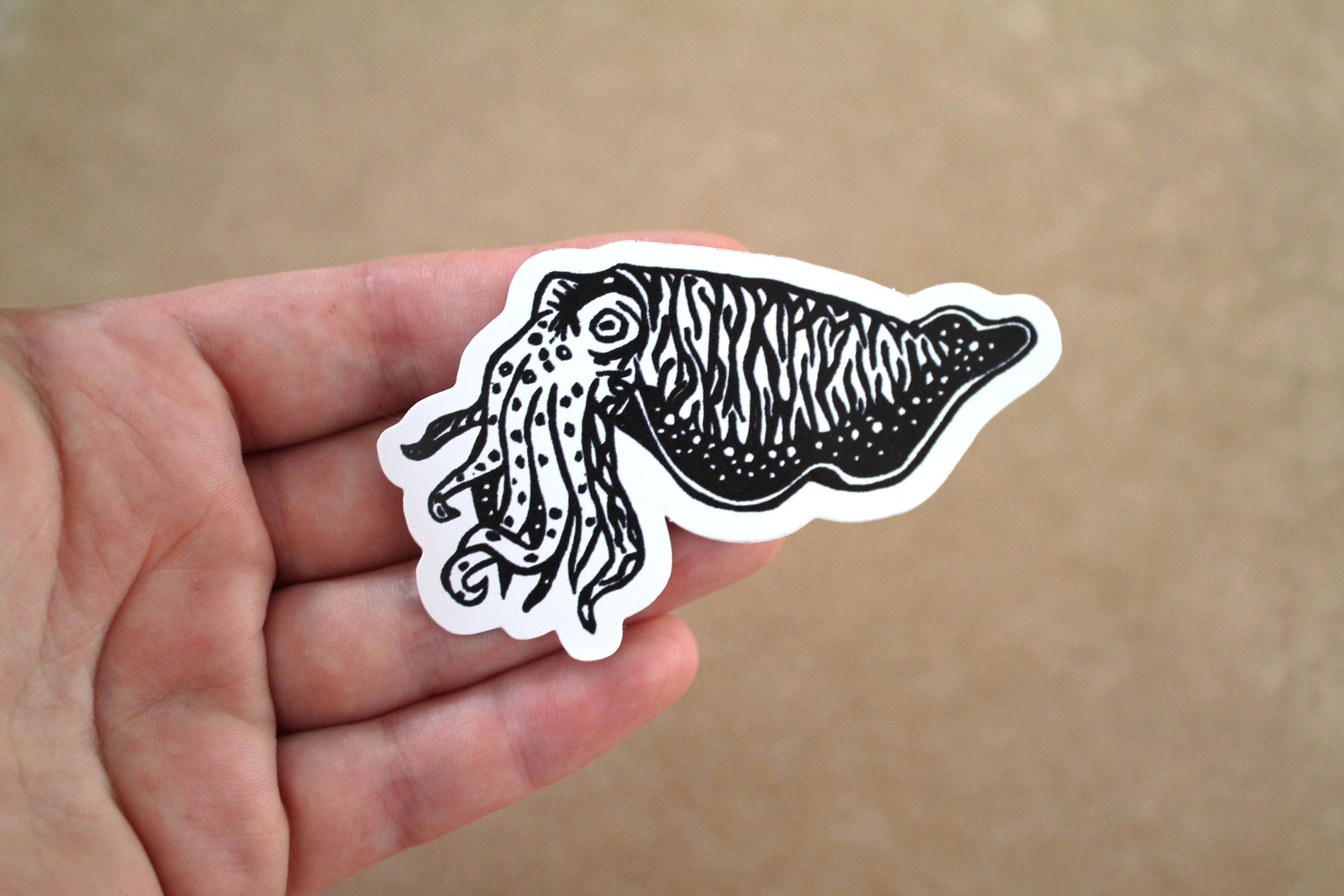 Cuttlefish Sticker Cephalopod Die Cut Sticker Nautical Linocut Art ...
