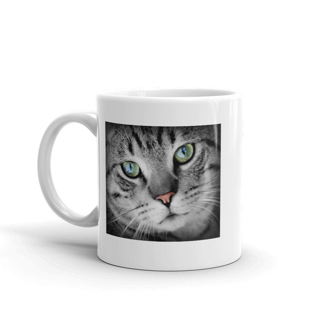 Cat Face Mug / Green Eyed Cat / Cute Cat Face / Mug for Cat Lover / Cat ...