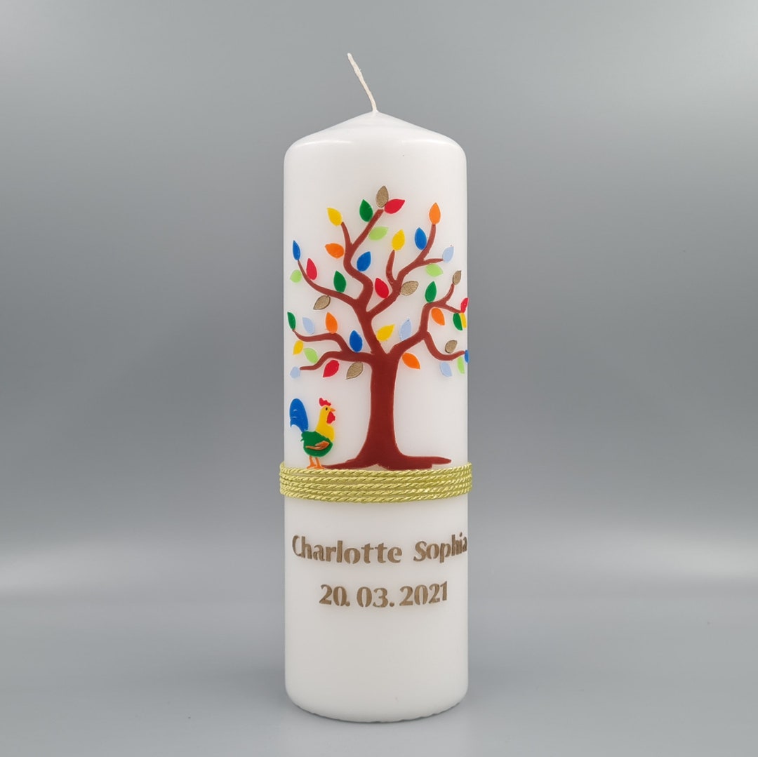 Baptismal Candle JOHANNES Tree of Life Young Girls Colorful and With ...