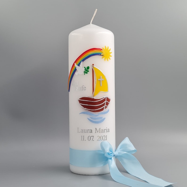 Taufkerze THOMAS Schiff Taube Regenbogen Sonne für Junge / - Etsy.de