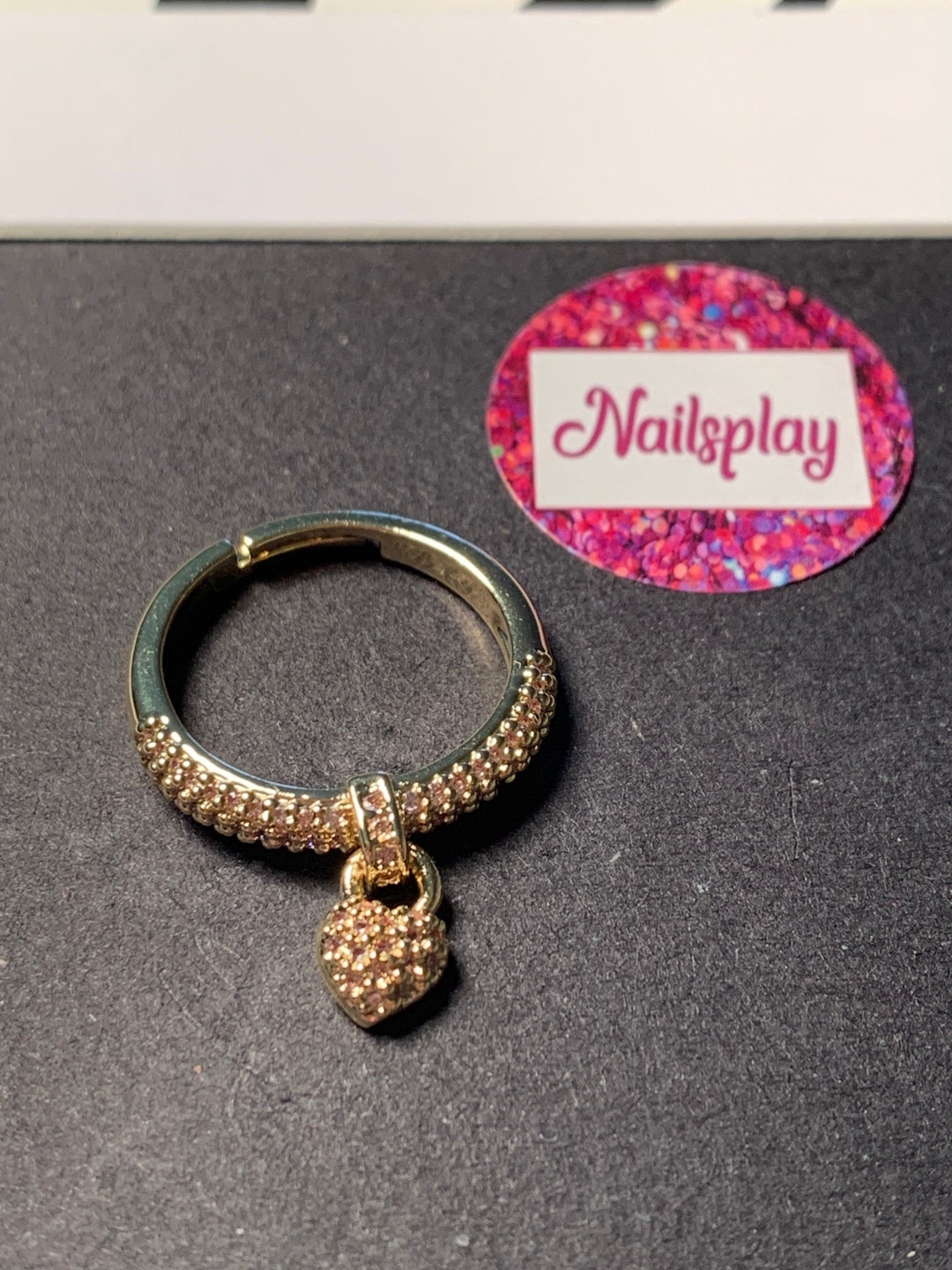 Rhinestone Gold Heart Dangle Adjustable Dress Ring. - Etsy