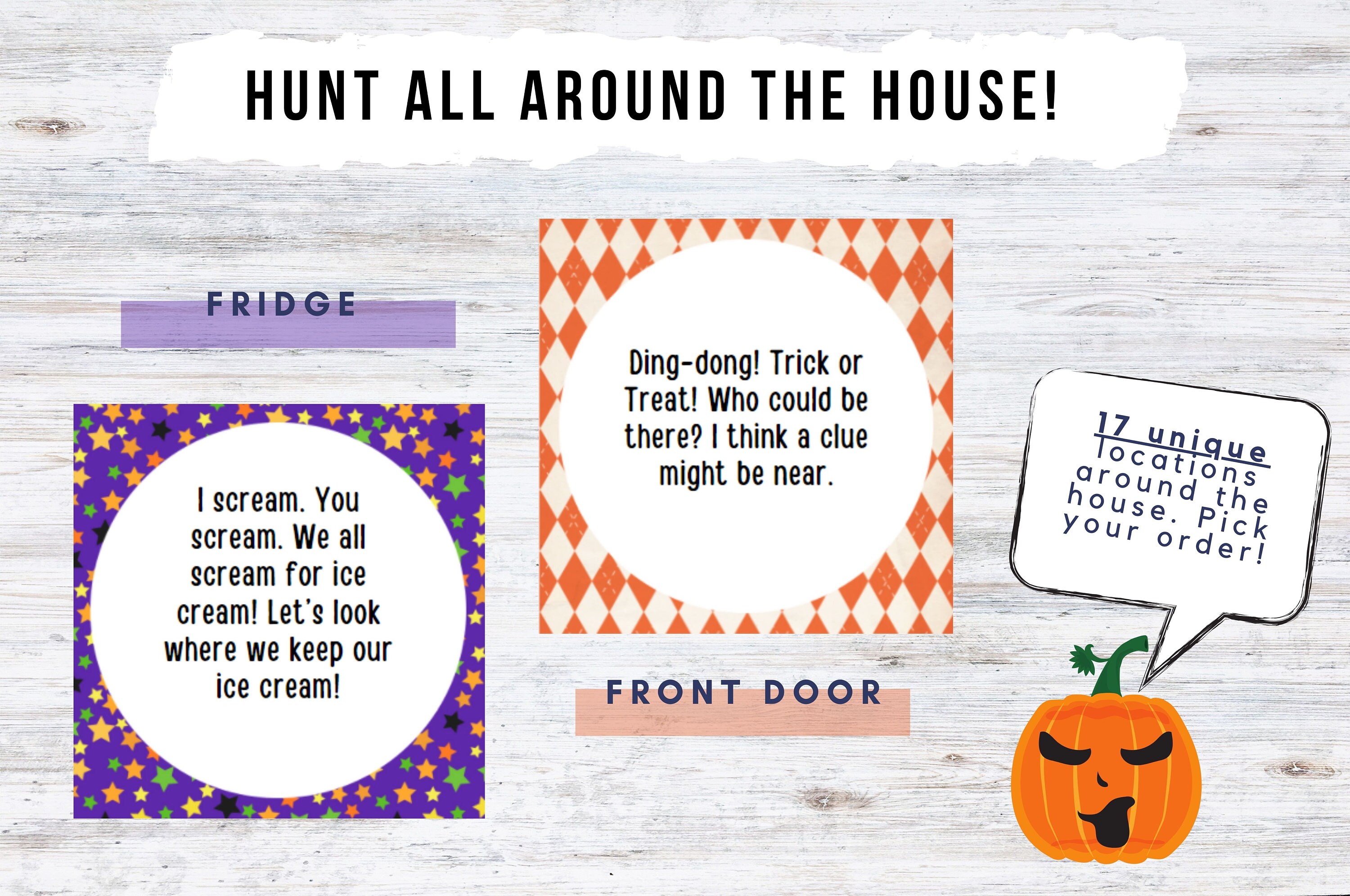 Halloween Scavenger Hunt, 17 Clues, Trick or Treat, Indoor Treasure ...