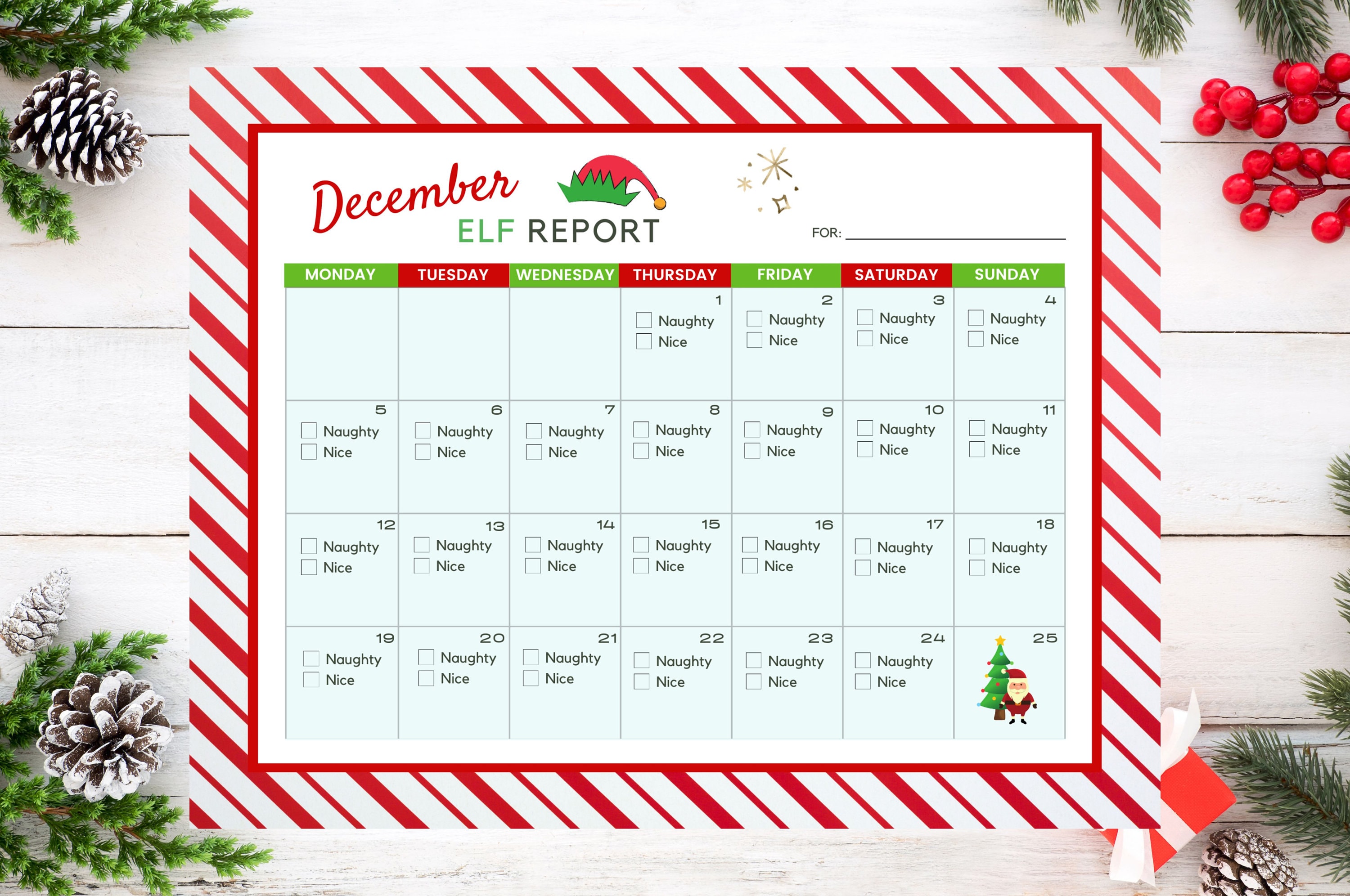 Elf Report Monthly Calendar, December 2023 Calendar, Elf Report Card ...