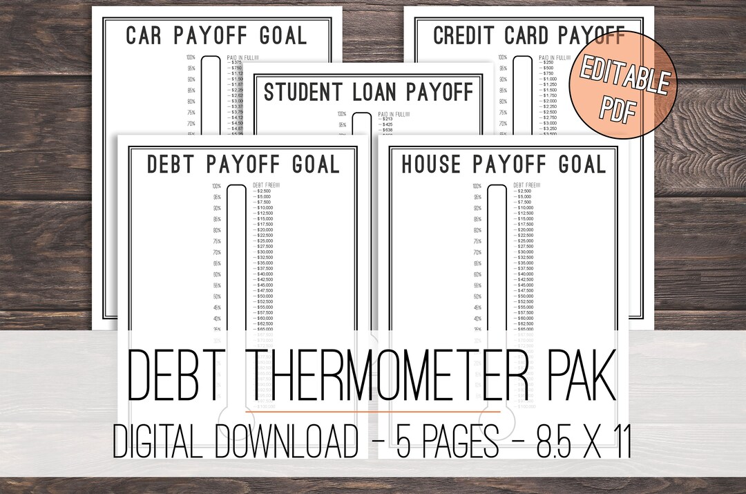 Debt Thermometer Tracker Printable Bundle, Debt Tracker Bundle, Debt ...