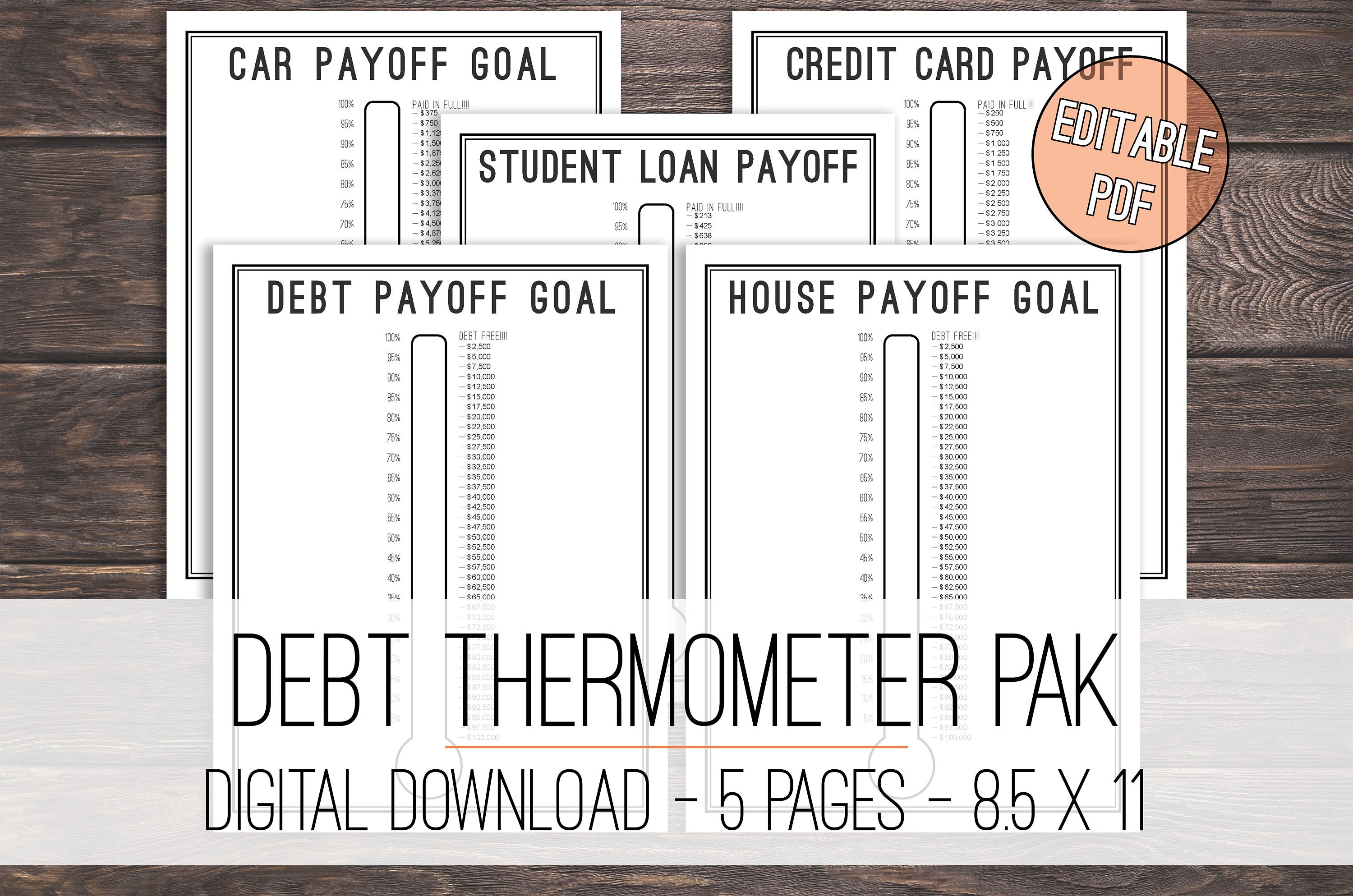 Debt Thermometer Tracker Printable Bundle, Debt Tracker Bundle, Debt ...