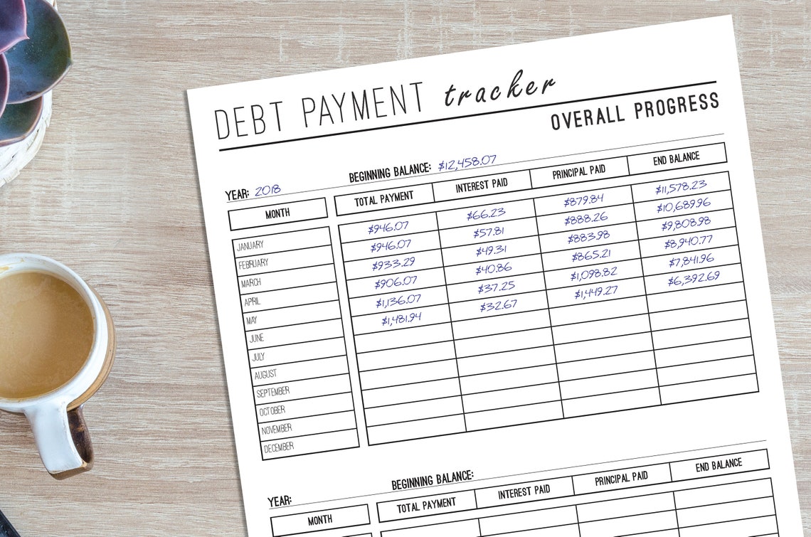 Debt Payment Tracker Printable Debt Snowball Monthly Debt - Etsy