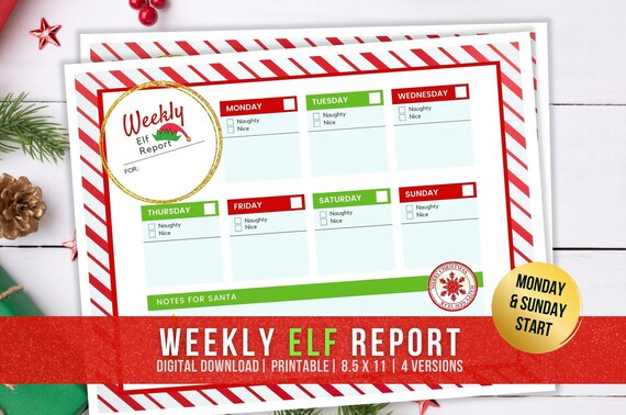 Elf Report Weekly Calendar Elf Report Card Christmas Elf | Etsy