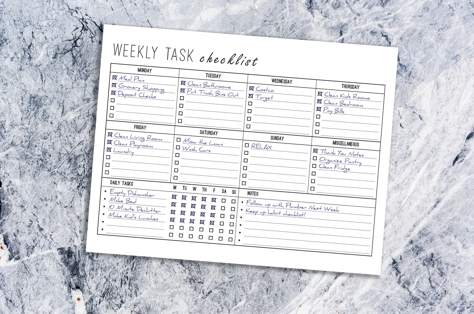 Weekly Task Checklist Printable EDITABLE Letter & A4, Task Planner ...