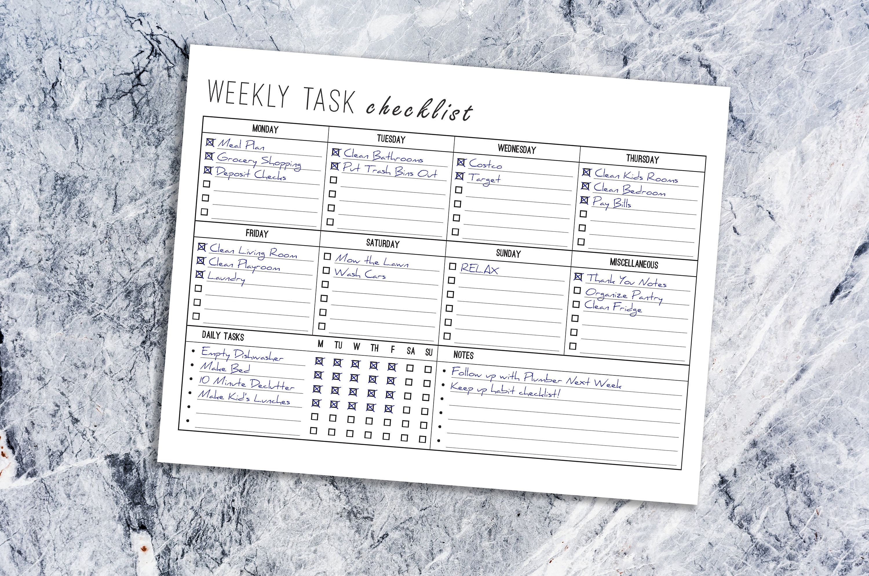 Weekly Task Checklist Printable EDITABLE Letter & A4 Task - Etsy
