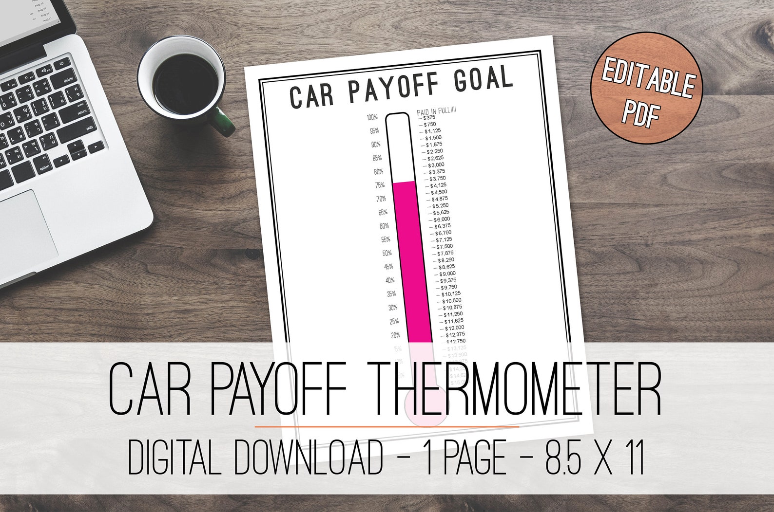 Car Payoff Thermometer Printable Tracker, Automobile Payoff, Car ...