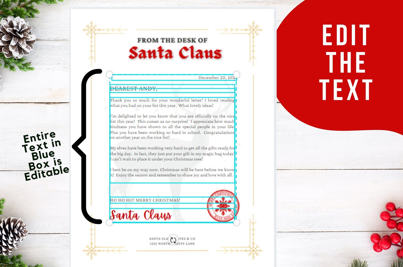 Editable Letter From Santa Claus, Canva Template, Custom Personalized ...