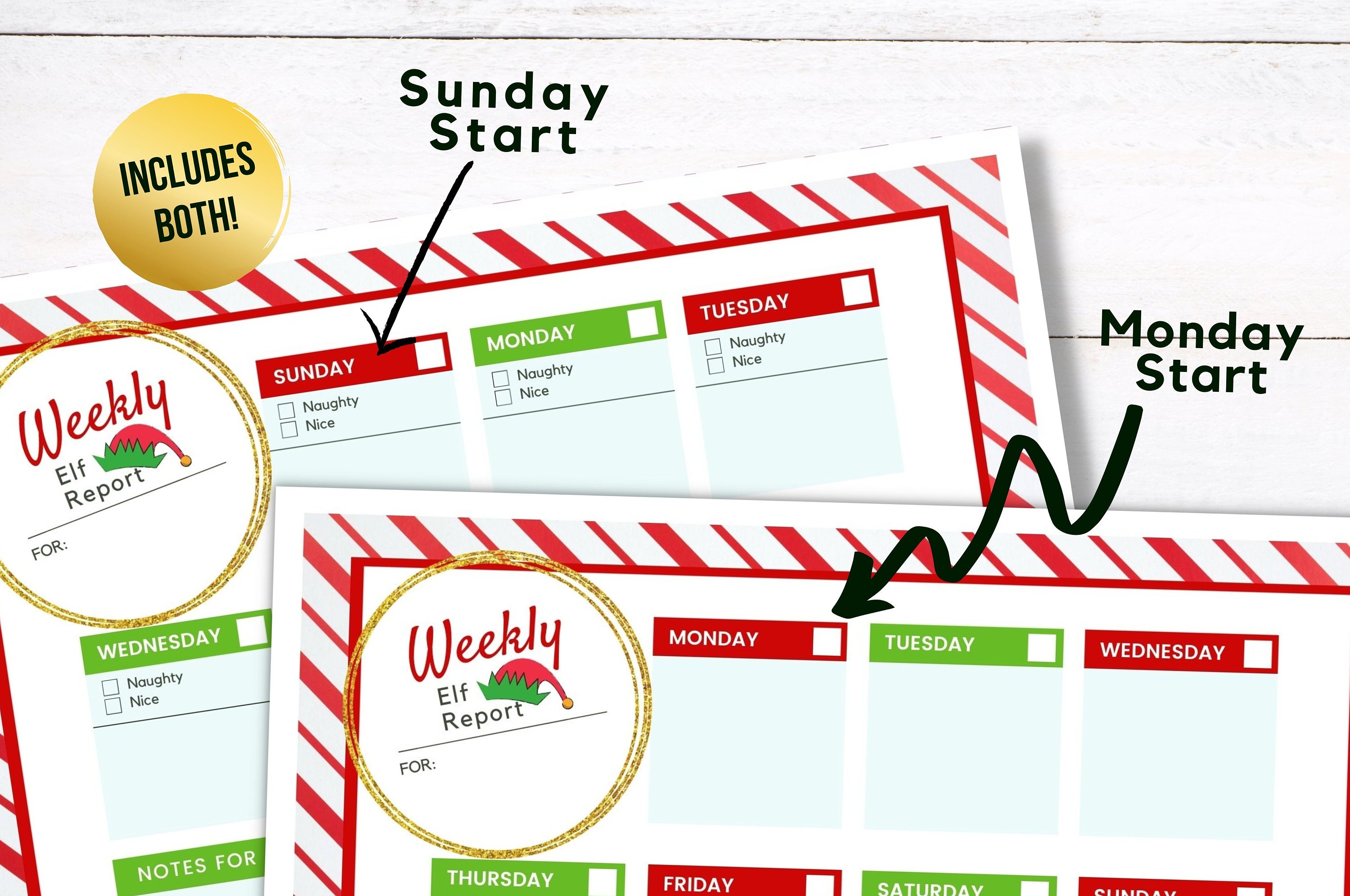 Elf Report Weekly Calendar, Elf Report Card, Christmas Elf Printable ...