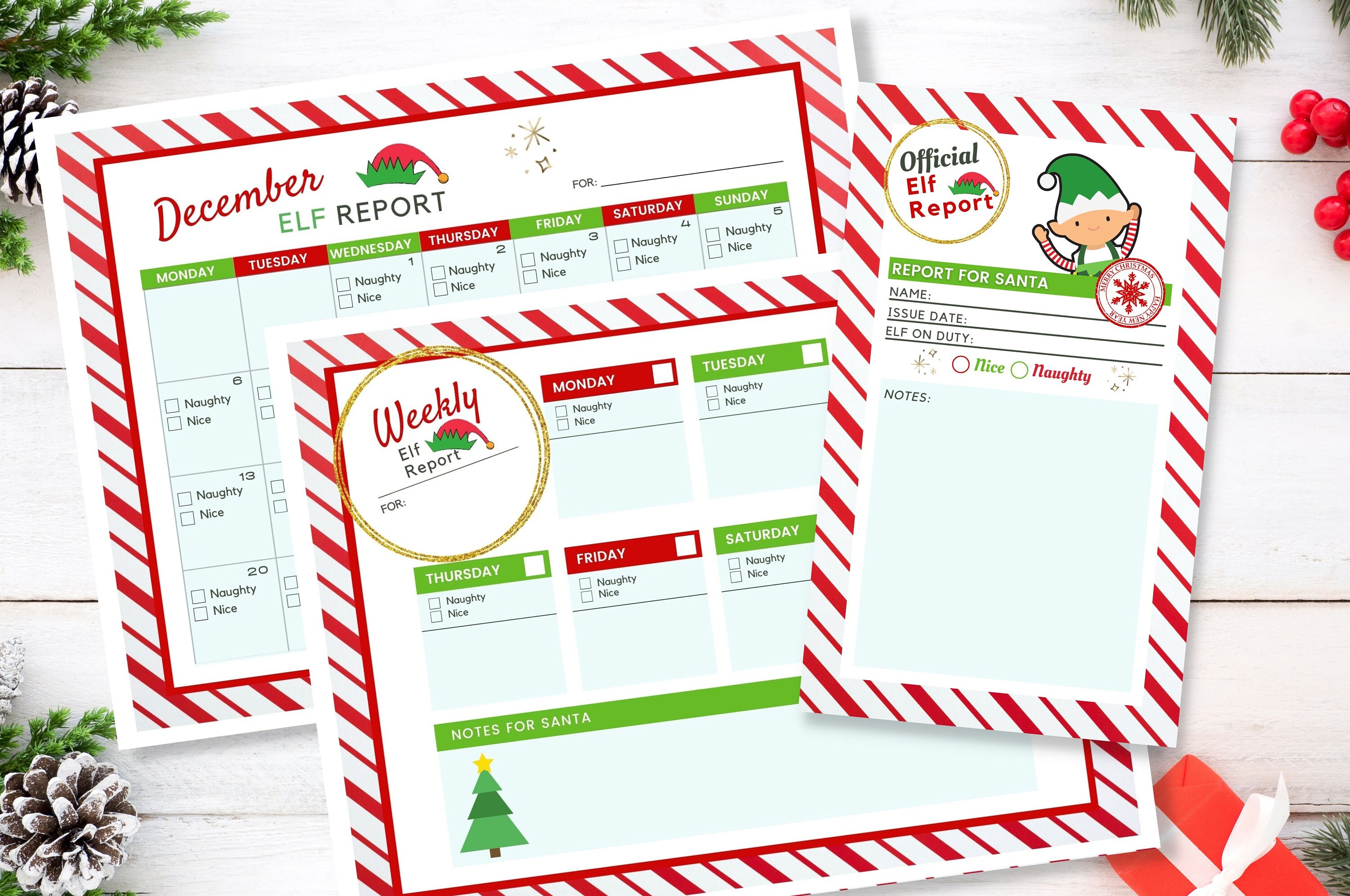 2024 Elf Report Bundle Printable (daily Report, Weekly Report ...