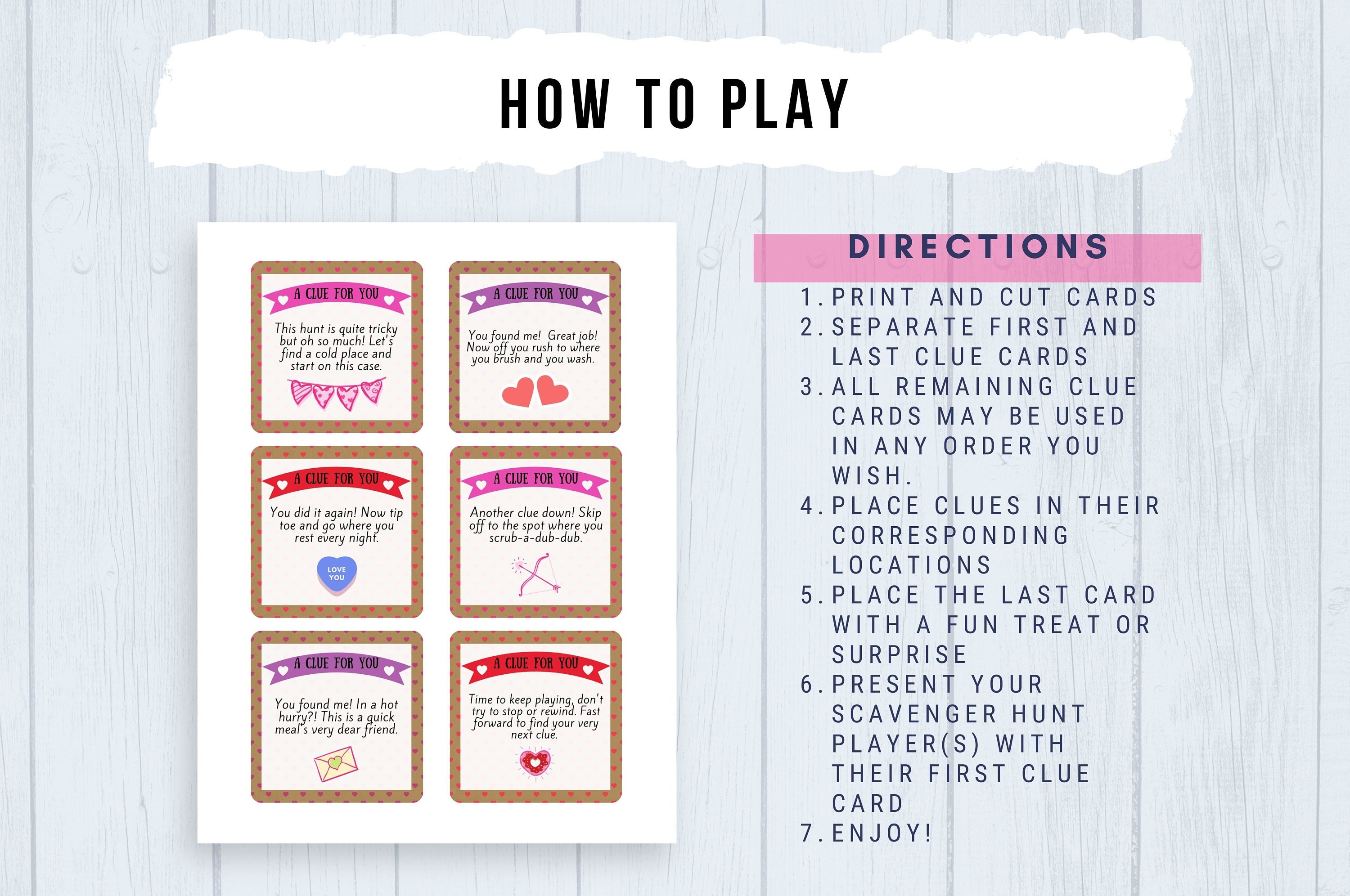 Valentine's Scavenger Hunt, Printable Game, Scavenger Hunt Cards ...