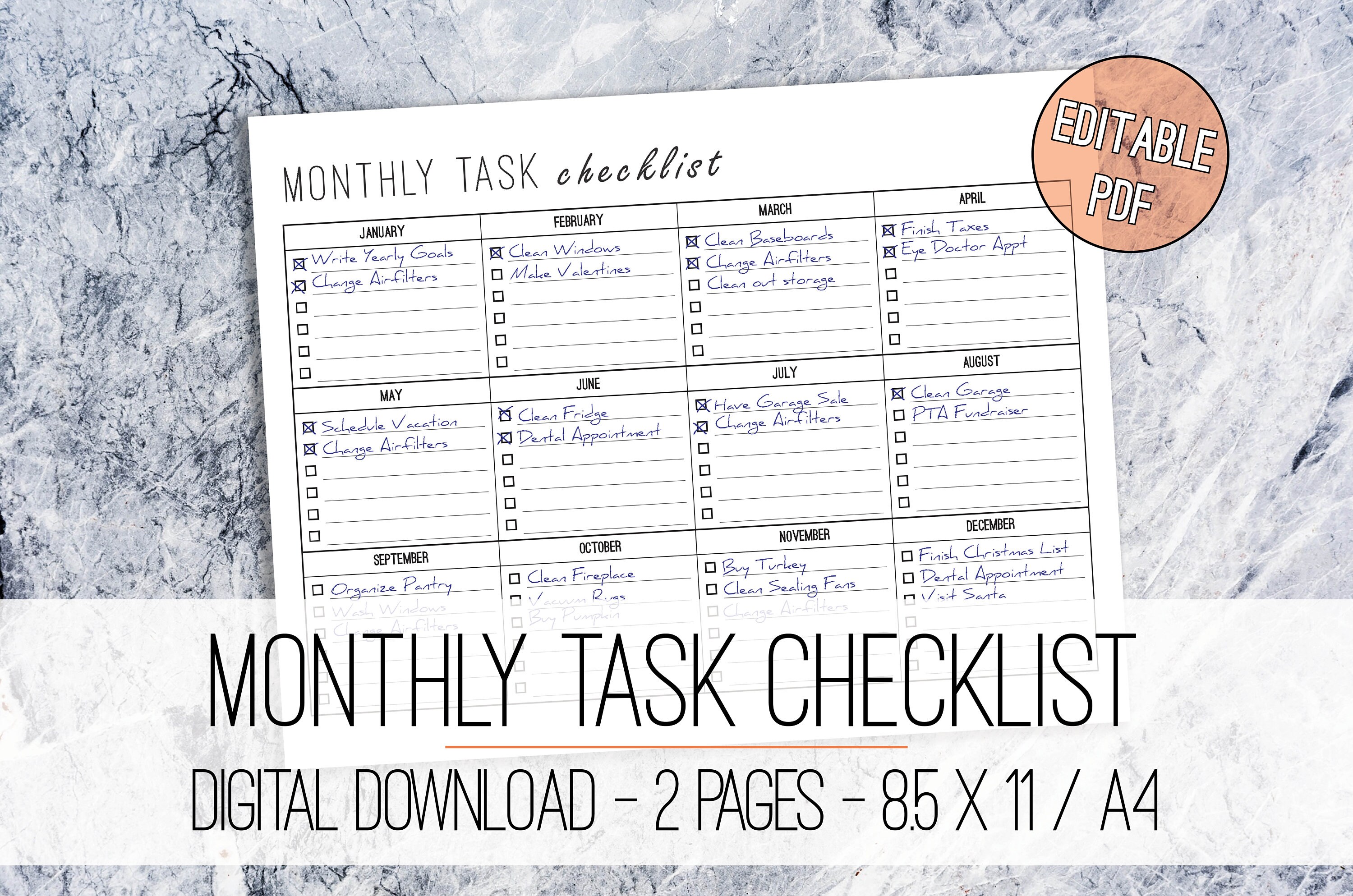 Monthly Task Checklist Printable EDITABLE Letter & A4 Task - Etsy Canada