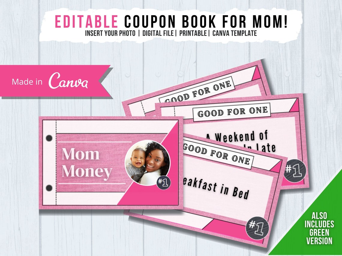 Editable Coupon Book for Mom, Mom Money, Printable Coupon Book, Canva ...