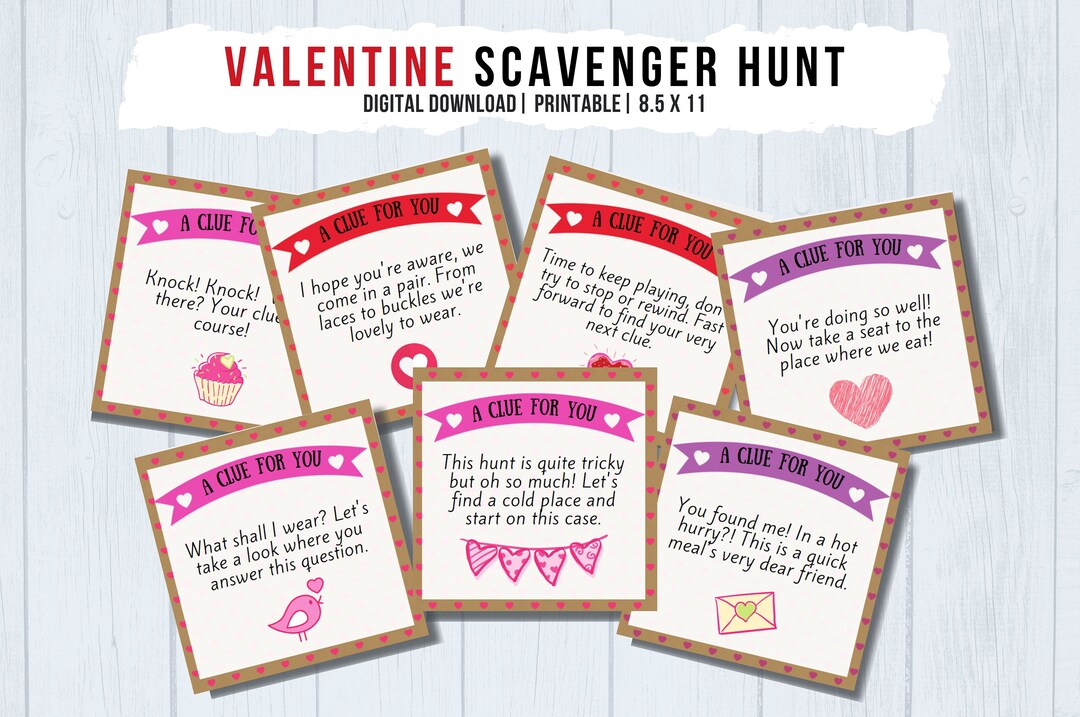 Valentine's Scavenger Hunt, Printable Game, Scavenger Hunt Cards ...