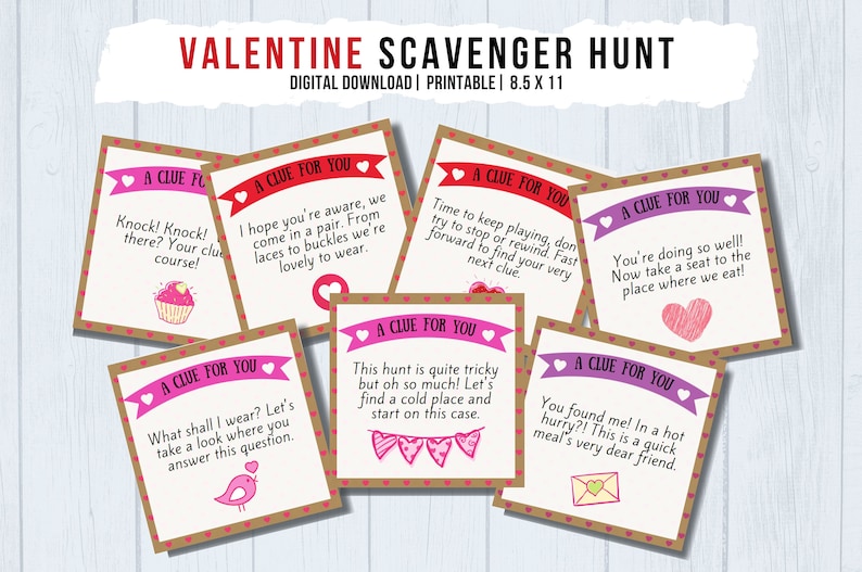 Valentine's Scavenger Hunt, Printable Game, Scavenger Hunt Cards ...