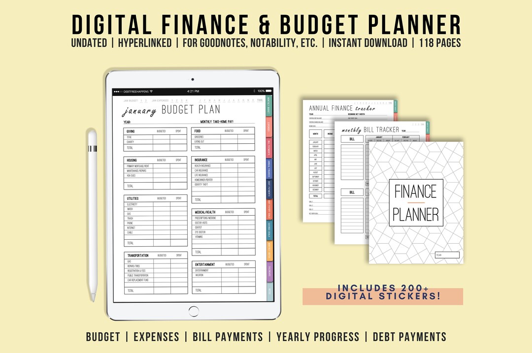 Digital Finance Planner Undated, Digital Budget Planner, iPad Planner ...