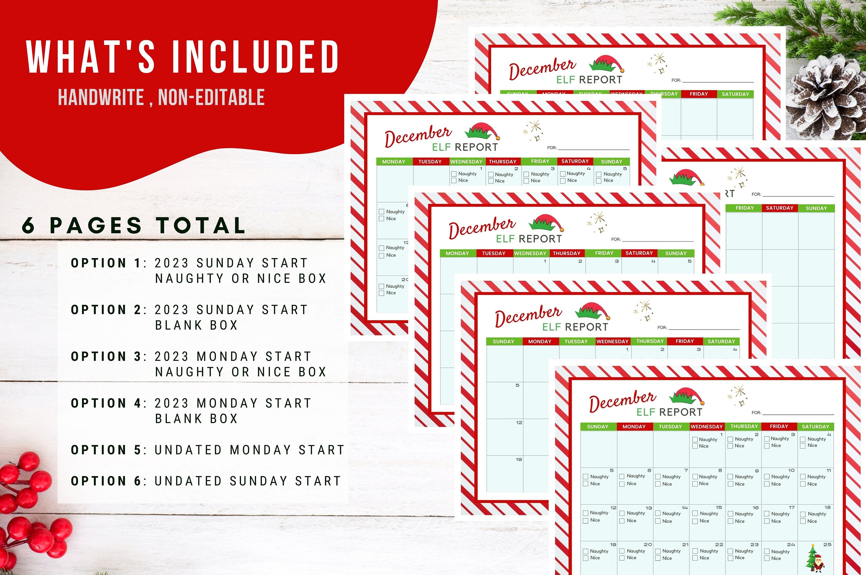 Elf Report Monthly Calendar, December 2023 Calendar, Elf Report Card ...