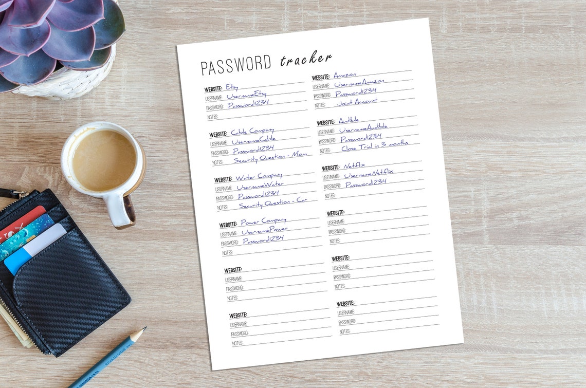 Editable Password Tracker Printable Password Log Editable Password ...