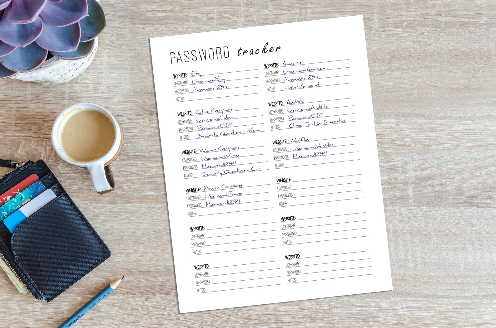 Editable Password Tracker Printable Password Log Editable Password ...