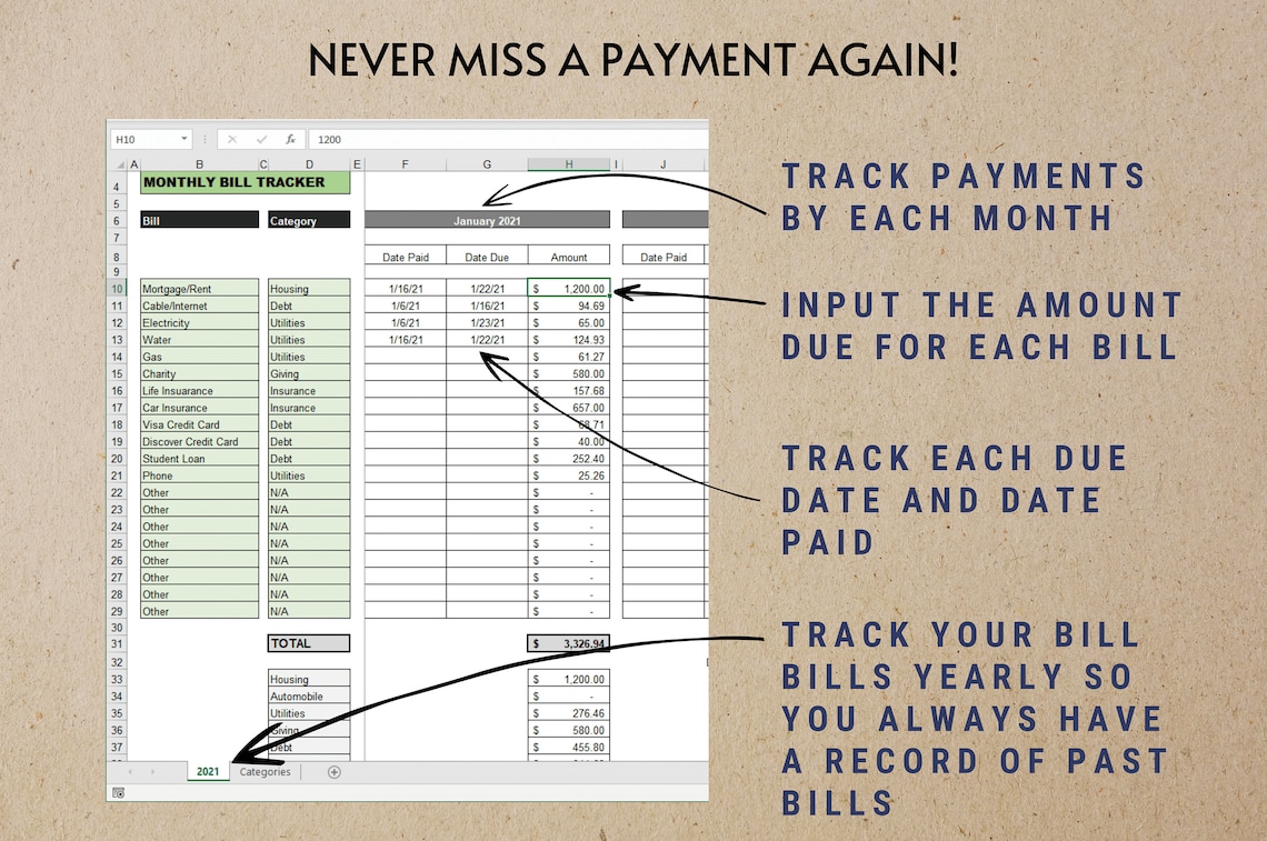 Monthly Bill Tracker Excel File, Finance Planner, Money Planner, Bill ...