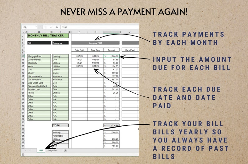 Monthly Bill Tracker Excel File, Finance Planner, Money Planner, Bill ...