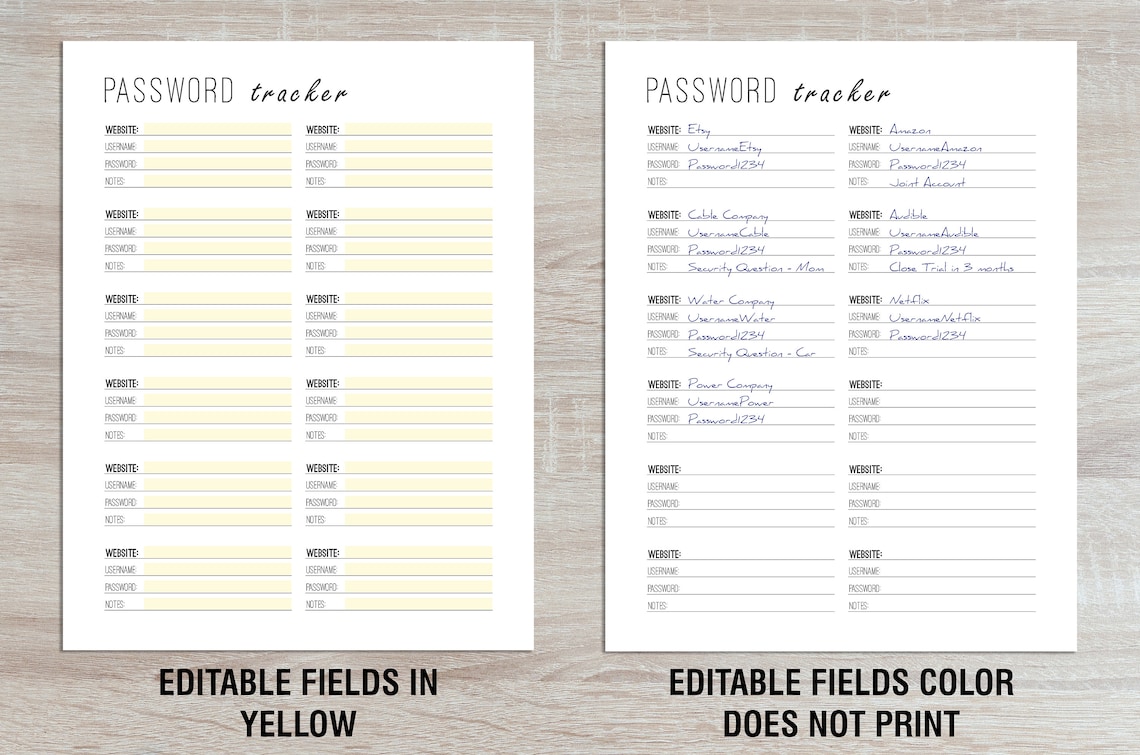Editable Password Tracker Printable Password Log Editable Password ...