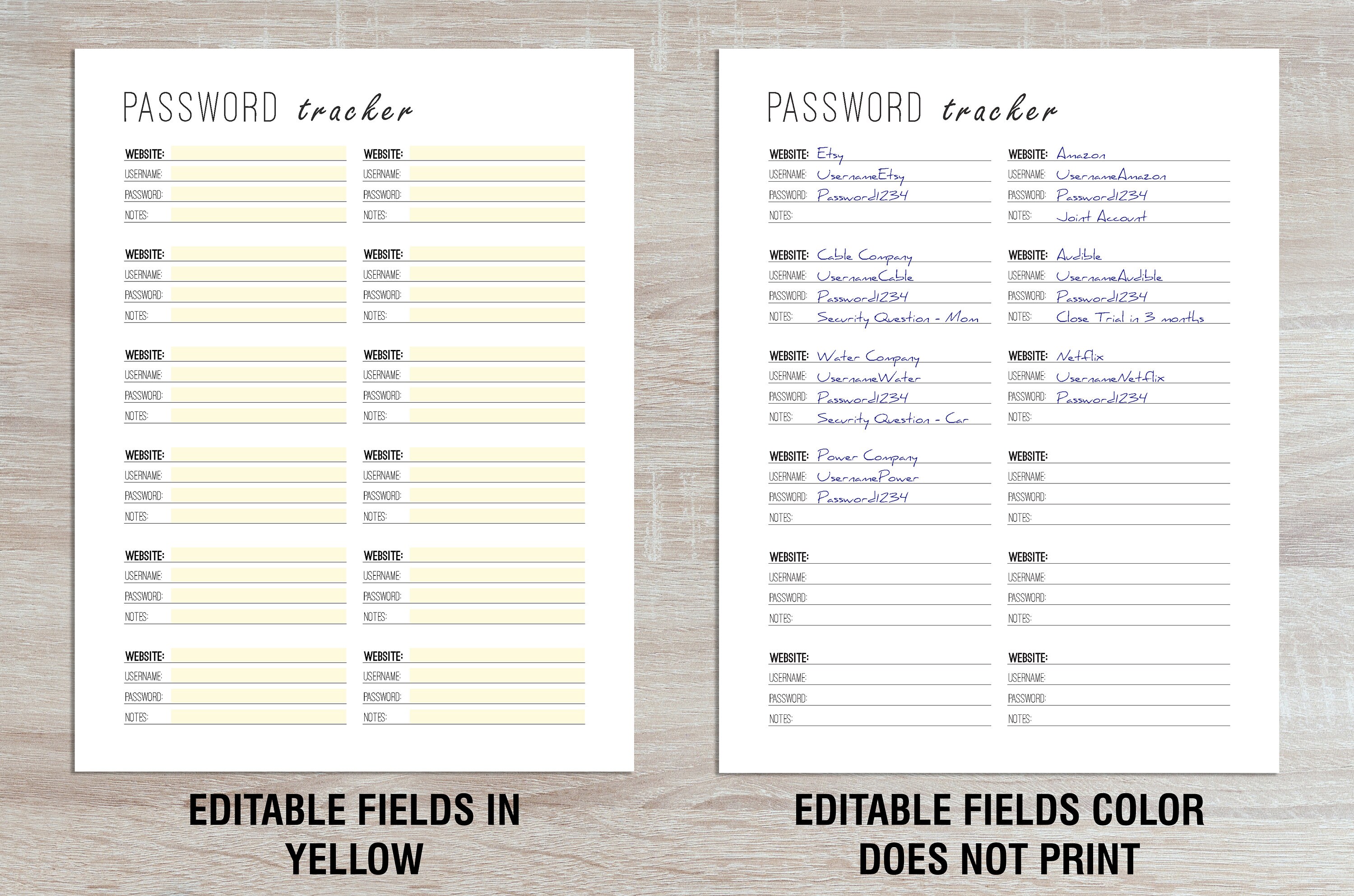 Editable Password Tracker Printable Password Log Editable Password ...